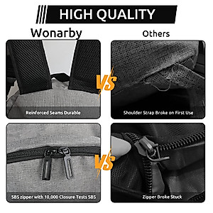 Wonarby Laptop College Backpack for Women Men - Bookbag with Computer Compartment - Lightweight Book Bag - Large Back Pack for Travel, Work - Grey