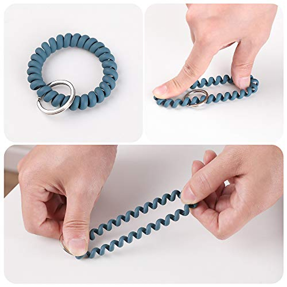 LGEGE 6PCS Stretchable Wristband Wristlet Keychain Wrist Key Chain Wristlet,Spring Flexible Spiral Wrist Coil ​Wrist band Bracelet Key Holder Key Ring for Sauna Gym Pool ID Badge and Outdoor Sports
