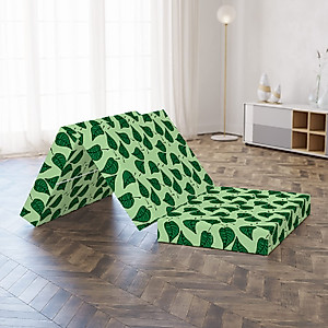 Ambesonne Leaves Foldable Mattress, Composition of Nature, 74.8" x 39.4", Pale Green Fern Green