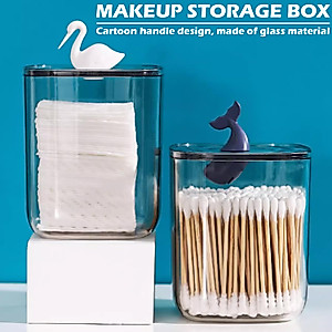 HomDSim 2 Pack Qtips Holder Dispenser,Cute animal shape Jar with Clear Lid Dustproof Cover,for Cotton Ball Swabs Round Pads Toothpick, Clear Plastic Jar Set for Bathroom Canister Storage Organization