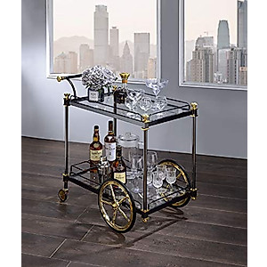 ACME Cyrus Serving Cart - - Black/Gold & Clear Glass