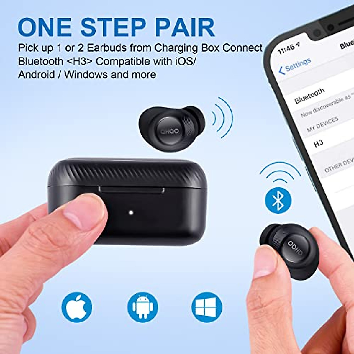 QHQO 【2023 New】 Wireless Earbuds, True Wireless Bluetooth Earbuds 5.2 with Reduction Touch, IPX8 Waterproof Bluetooth Earbuds with Wireless Charging 42H Playtime for Android and iOS