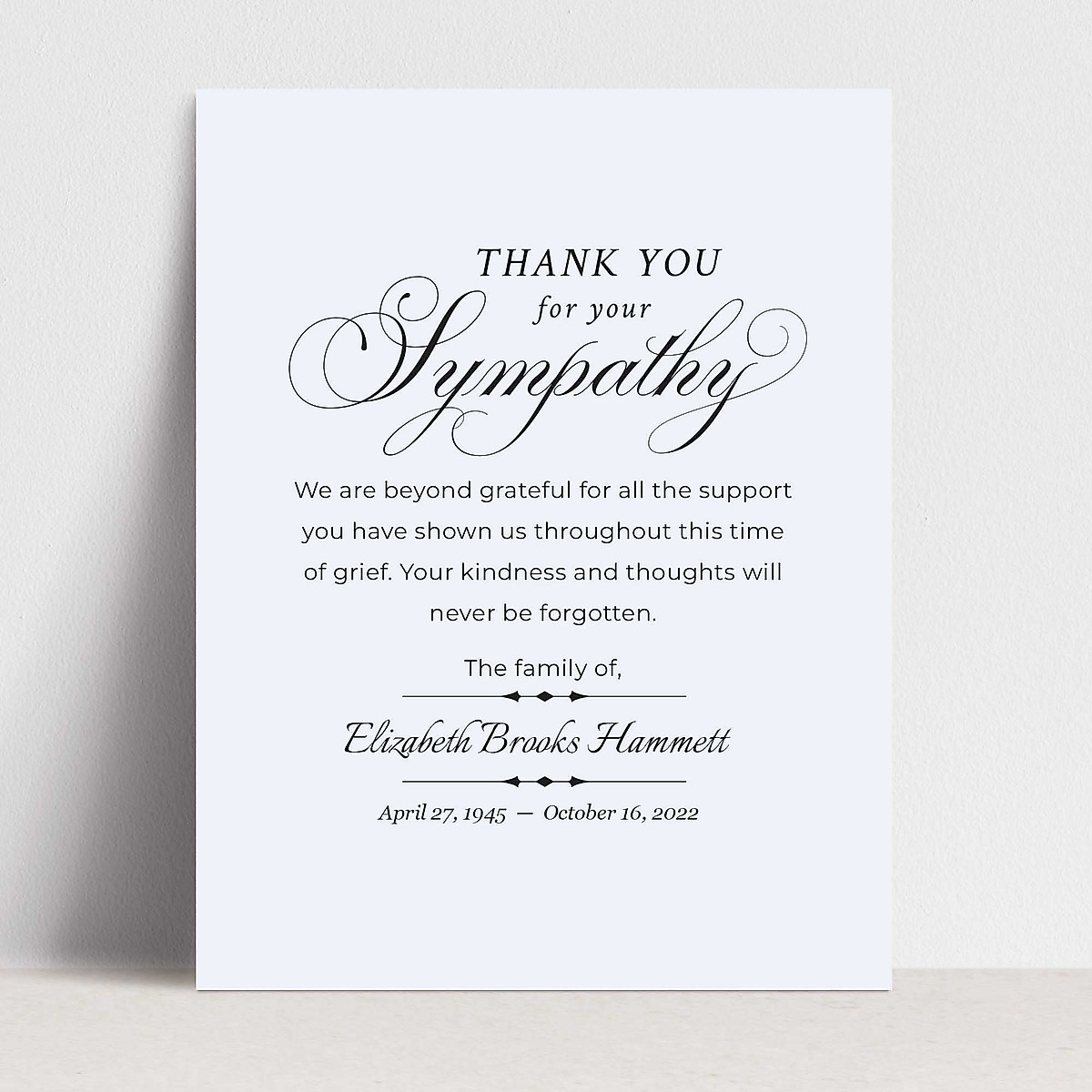 PIXELIA'S CREATIONS Simple classic elegance funeral thank you cards personalized, bereavement thank you card with envelope, symphaty acknowledgement