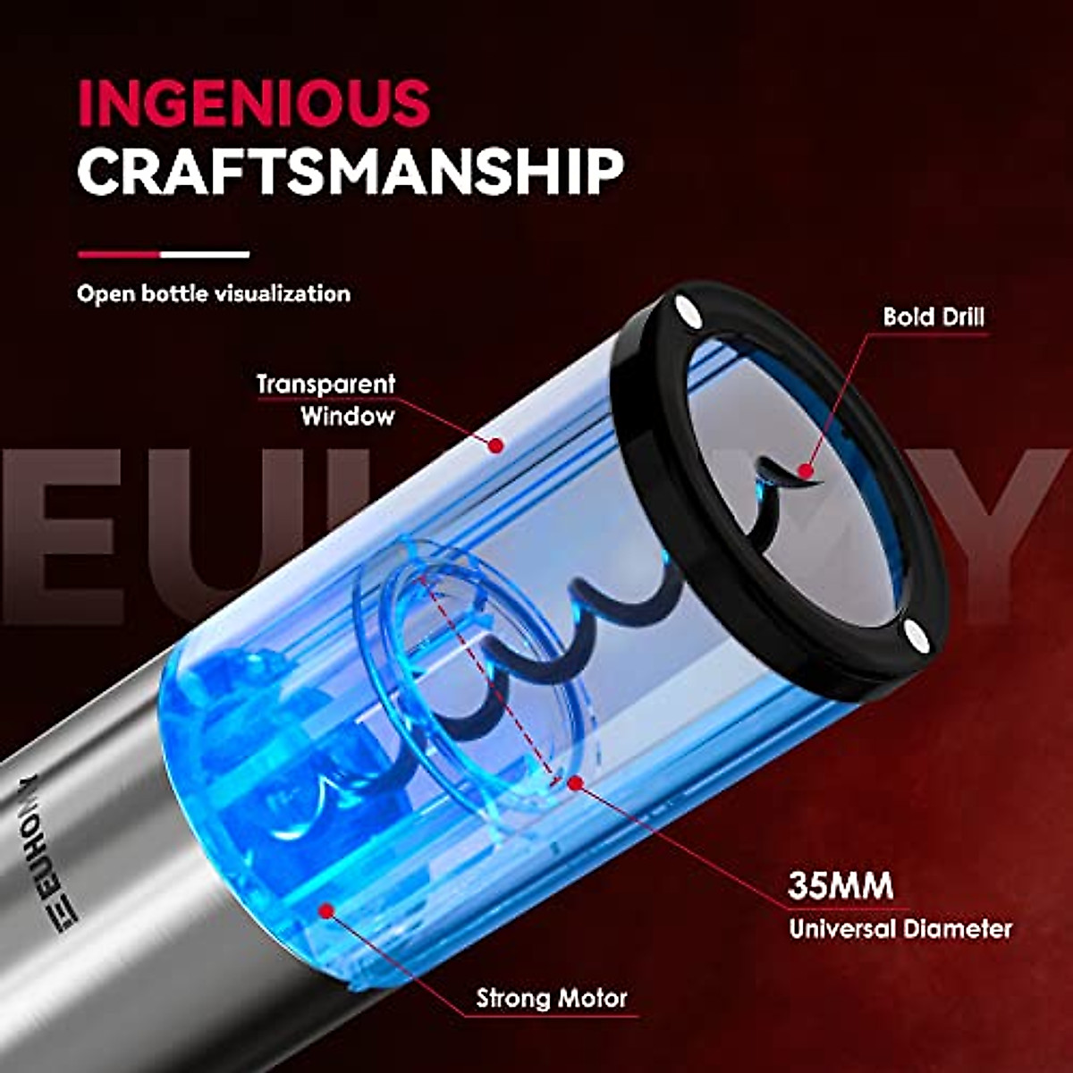 EUHOMY Electric Wine Opener with USB Charging,Reusable Stainless Steel Cordless Electric Wine Bottle Opener SET with 2-in-1 Aerator &Pourer, Foil Cutter, Vacuum Preservation Stoppers