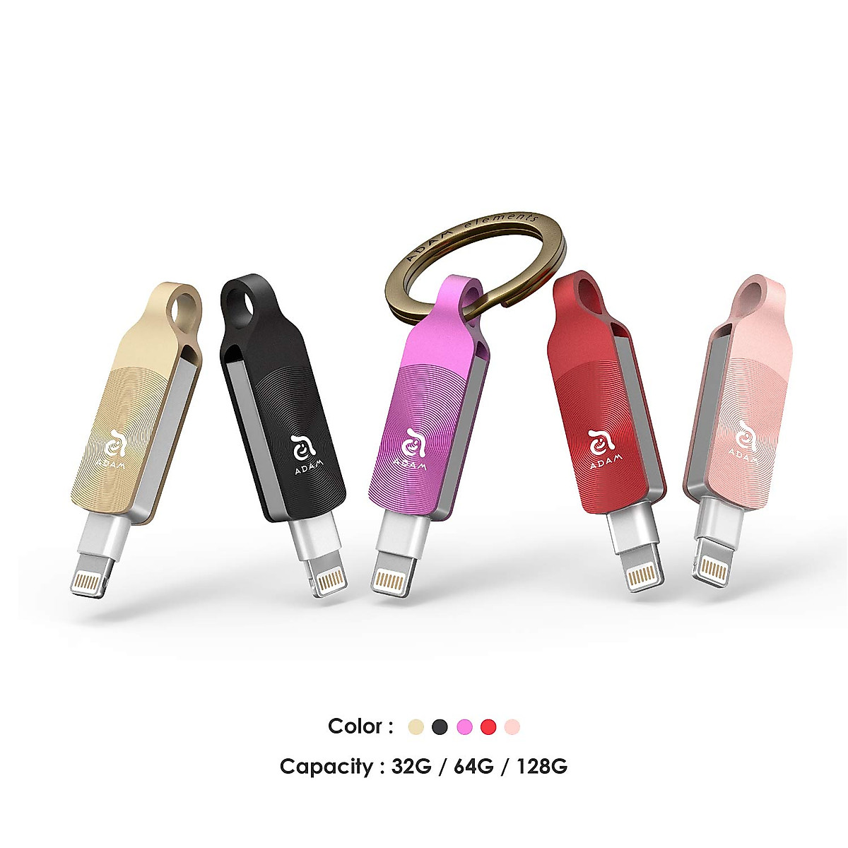 ADAM elements iKlips Duo+ 128GB MFi Certified Premium Flash Drive Compatible with iPad, iPhone (128GB, Obsidian Black)