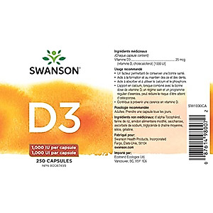 Swanson Vitamin D-3 (cholecalciferol) - High Potency - 1000 IU (25 mcg) 250 Capsules