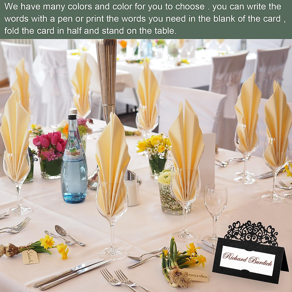 YOKIVE Place Cards for Table Setting, 50Pcs Name Cards Wedding Place Cards Table Place Cards Hollow Lace Blank Card for Wedding Reception Dinner Party, Black