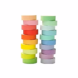 Baijixin Washi Tape Set 20 Rolls - 15mm Rainbow Colors Washi Masking Tape Decorative Tape for Bullet Journal, Planner, DIY Arts & Crafts, Scrapbooking, Gift Wrapping, Holiday Decoration