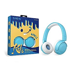 SHON Kids Wireless Fold On-Ear Headphones - Blue Foldable Stereo with 3.5mm Jack Wired Kids Headphones,for Kids/Teen/Boy/Girl/Smartphone/School/Kindle/Airplane Travel/Airplane/Tablet (Blue)