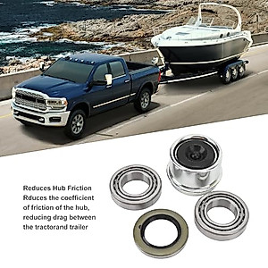 Trailer Wheel Hub Bearings Kit, Trailer Axle Dust Cap Grease Seal Cotter Pin Reduces Friction L44610 for 1‑1/16 Inch Axles