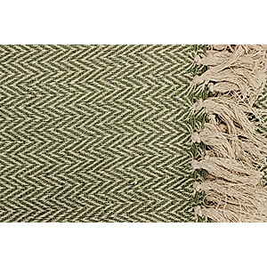 SouvNear Throws - 65 x 52 Inch Hand-Woven 100% Cotton Throw Blanket Lime Green & White Reversible with Tassels Throws for Couch Sofa Chair - Home Decor Furnishings