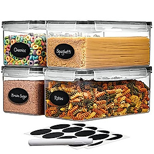 Airtight Food Storage Containers Set of 4 - Pasta Containers for Pantry Organization and Storage, BPA Free Spaghetti Container, Air Tight House Kitchen Storage Containers
