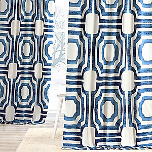 HPD Half Price Drapes Printed Cotton Curtains For Living Room 50 X 108 (1 Panel), PRTW-D23B-108, Mecca Blue