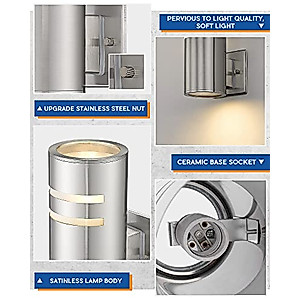 TENGXIN Outdoor Wall Light Fixture, Modern Outdoor Wall Sconce with Stainless Steel Cylinder,E26 Socket,IP65 Waterproof,UL Listed.Brushed Nickel