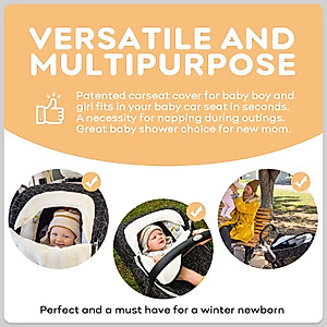 Yoofoss Baby Car Seat Cover Winter Carseat Canopies Cover to Protect Baby from Cold Wind, Super Warm Plush Fleece Baby Carrier Cover for Infant Boys Girls (Black)