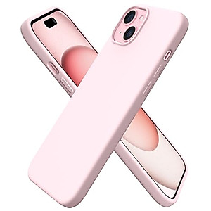 ORNARTO Compatible with iPhone 15 Plus Case 6.7", Slim Liquid Silicone 3 Layers Full Covered Soft Gel Rubber Cover Protective Phone Case with Anti-Scratch Microfiber Lining-Pink