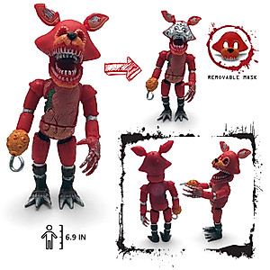 Toysvill Inspired by Five Nights at Freddy Game Action Figures Toys (FNAF) Toy, Set 6 pcs, Height 6in [Nightmare Foxy, Freddy, Bonnie, Fazbear, Chica and Human Security] with Masks