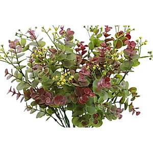 Season’s Need Décor Pack of 2 Faux Eucalyptus Leaves Spray, Artificial Greenery Stems Fake Eucalyptus Branches Plants for Greenery Wedding Jungle Theme Party (15”x5”) Green-Burgundy