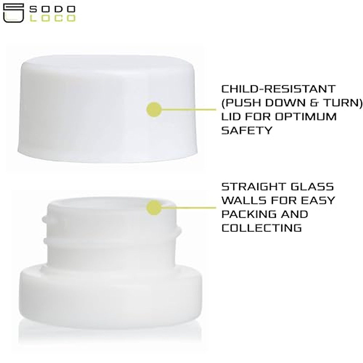 (200 Pack) 5ml Thick White Glass Jars with White Child Resistant Lids - UV Resistant - Storage for Oil, Lip Balm, Wax, Cosmetics - Mini Child Proof Container