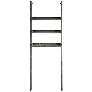 MyGift Over-The-Toilet Storage Shelves, 3-Tier Rustic Vintage Gray Wood Leaning Bathroom Ladder Shelf