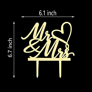 AMINJIE Mr and Mrs Cake Topper - Wedding, Engagement, Wedding Anniversary Cake Toppers Decorations, Mirror Gold Acrylic