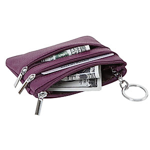Women's Genuine Leather Coin Purse Mini Pouch Change Wallet with Keychain,purple