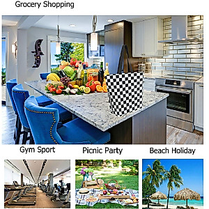 ZzWwR Stylish Racing Flag Checkers Extra Large Canvas Market Beach Travel Reusable Grocery Shopping Tote Bag Portable Storage HandBags(Black White)