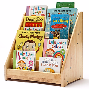 Nuoex Montessori Bookshelf for Toddler 1-5 Years, Kids Wooden 5-Tier Front Facing Book Display Shelf with Chalkboard for Bedroom,Playroom,Classroom,Book Rack Organizer, Natural