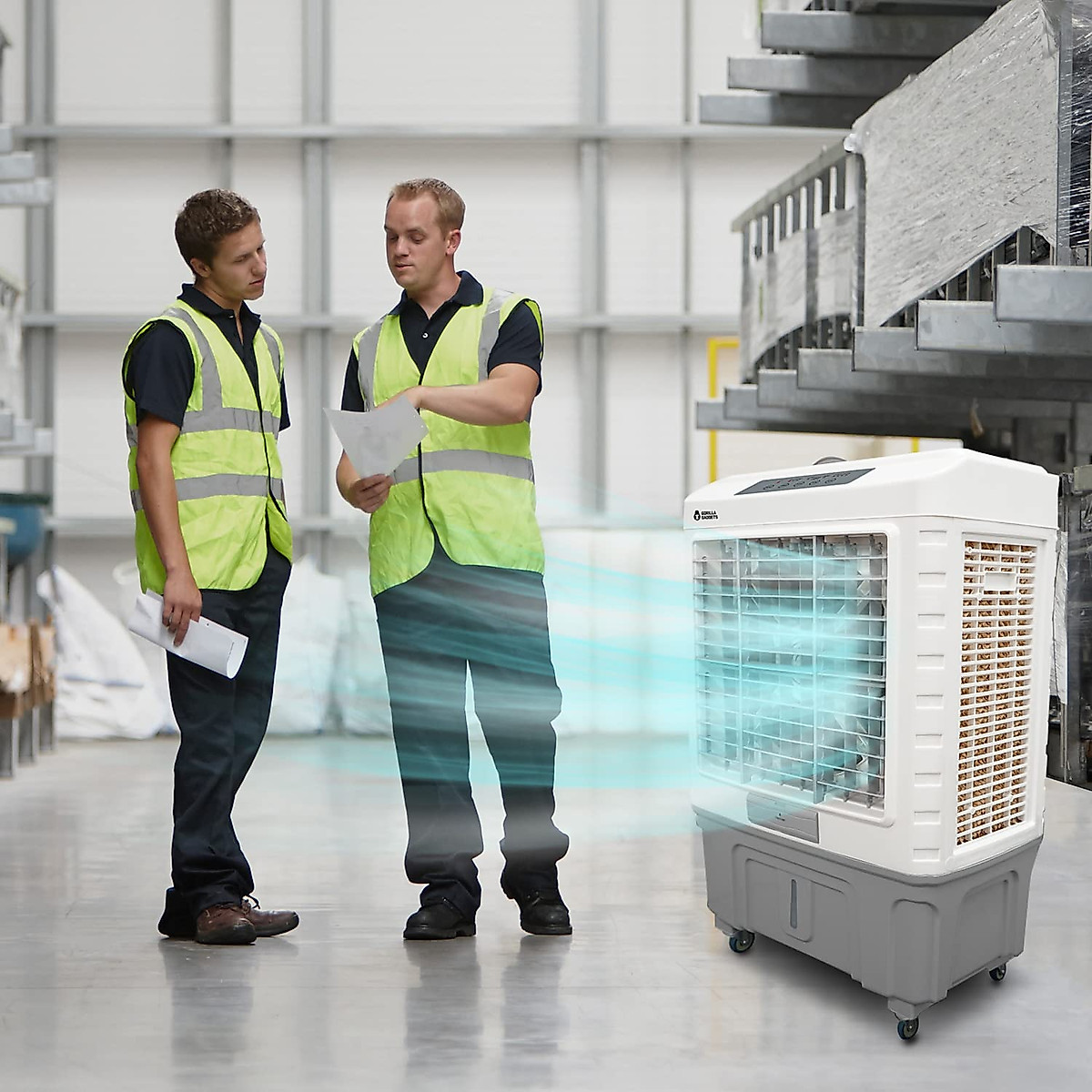 Gorilla Gadgets Outdoor Evaporative Portable Air Cooler with Touch Controls, Large Quiet Electric 5300 CFM. 13.2 Gallon Water Tank and Wheels. Cools 1850.00 Square Feet for Commercial Office Home