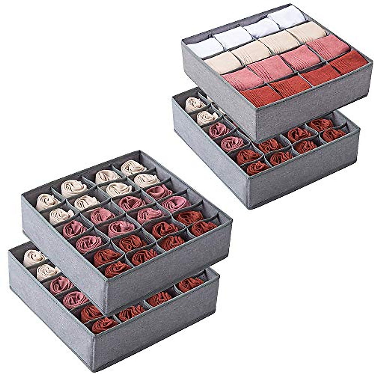 Qozary 24 and 16 Cell Closet Socks Organizer Drawer Divider, Collapsible Closet Cabinet Organizer Underwear Storage Boxes for Storing Socks, Lingerie, Underwear