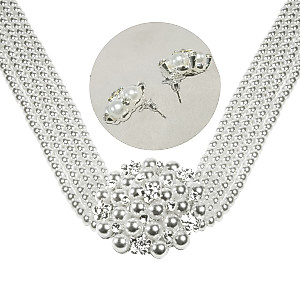 ROFIFY Audrey Hepburn Holly Golightly Style Faux Pearl Necklace Stud Pin on Earrings Costume Jewelry and Accessory Set Inspired by Breakfast at T for Women (PIN BACK EARRING)