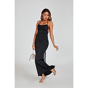 ABYOVRT Women Sexy Backless Dress Bodycon Sleeveless Open Back Maxi Dress Going Out Elegant Party Cocktail Long Dress (A-Black, M)