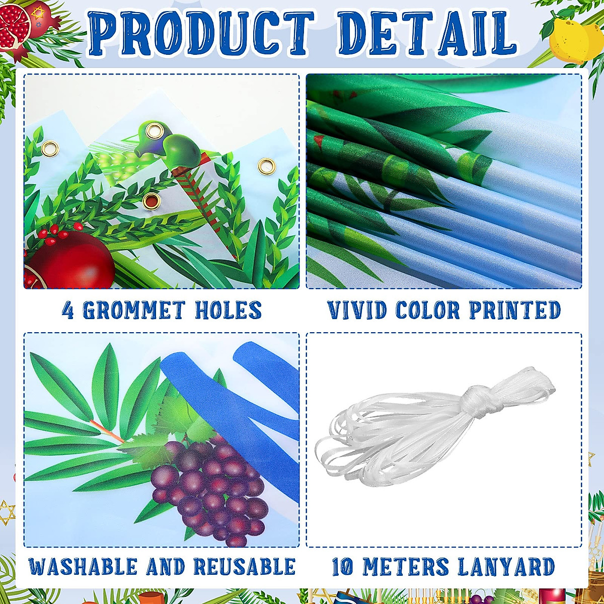 Newwiee Happy Sukkot Party Banner 71 x 43 Inch Sukkot Backdrop Banner Sukkah Decoration Etrog Lulav Jewish Tapestry Decorations Photography Background Wall Decoration for Photo Booth Wedding Birthday