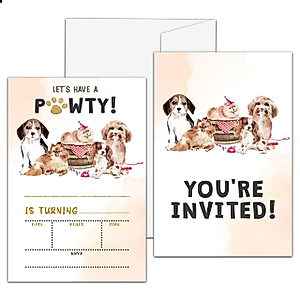 Puppy Dog Birthday Party Invitation, Let's Paw-ty Themed Fill-In Invites for Teens Boys Girls, 20 Invitations With Envelopes (4" X 6"), Kids Doggy Party Favors Decorations and Supplies -61