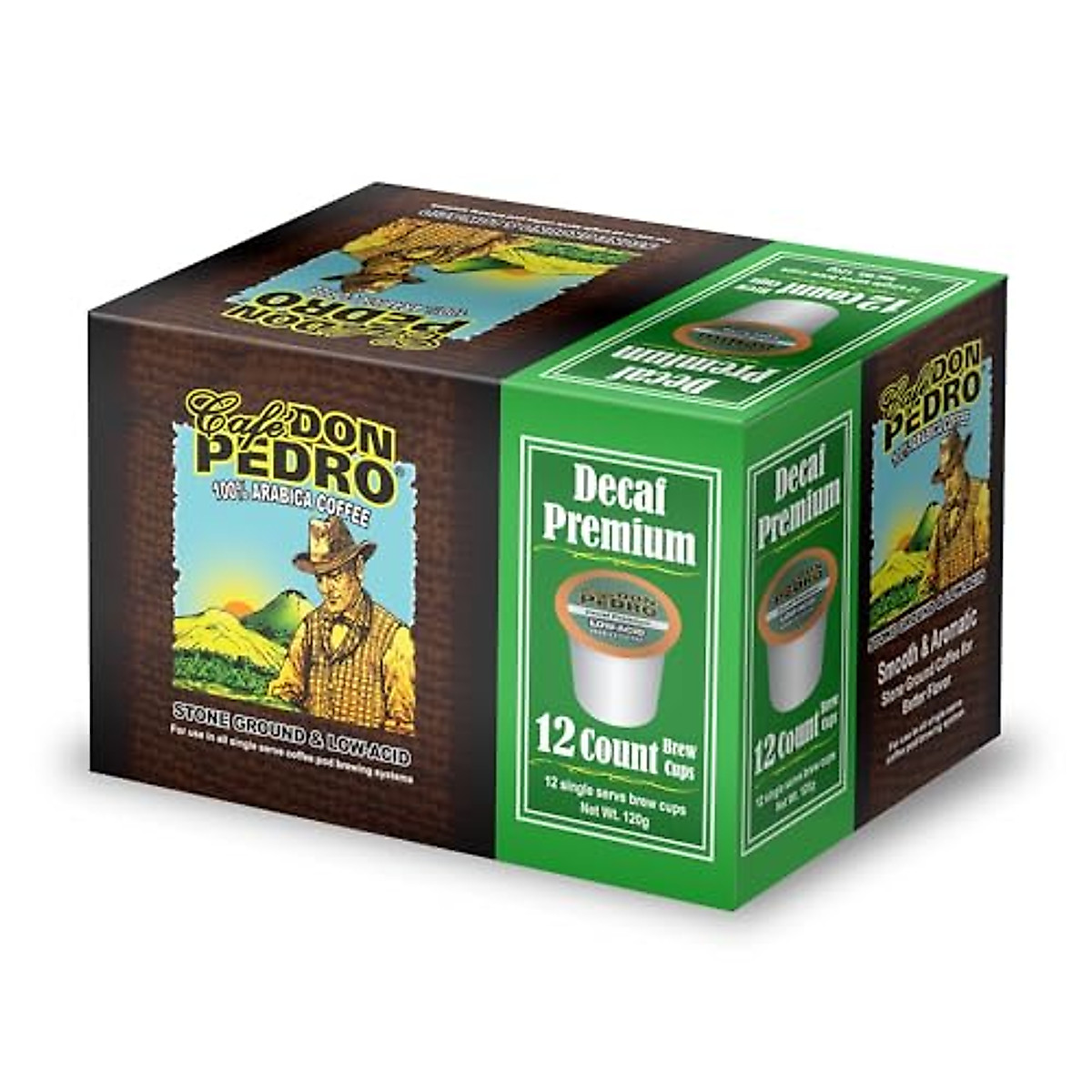 Cafe Don Pedro Decaf Premium Low Acid Coffee Pods - Enjoy Tasty Coffee Without Jitters - Compatible with Keurig K-cup Coffee Maker, 72 count