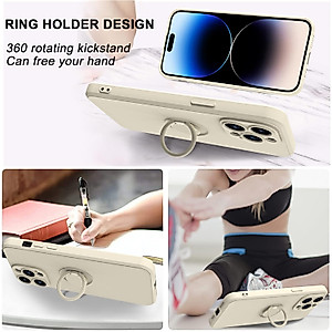 Dinick for iPhone 14 Pro Max Case with Magnetic Ring Holder Premium Soft Liquid Silicone Cover [Anti-Scratch Microfiber Liner] Shockproof Kickstand Protective Phone Case for iPhone 14 Pro Max White