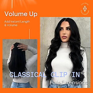 Full Shine Black Clip in Hair Extensions 24 Inch Remy Hair Extensions Clip in Human Hair Jet Black Natural Hair Clip in Extensions for Long Hair Black Hair Extensions 7 Pieces