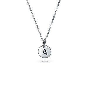 Tiny Minimalist ABC Round Disc Block Letter Alphabet A Initial Pendant Necklace For Teen For Women .925 Sterling Silver