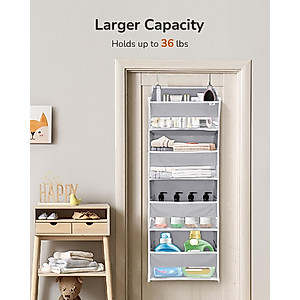ULG 2 Pack Over The Door Storage Organizer with 4 Pockets 8 Mesh Side Pockets, 36 lbs Weight Capacity Door Hanging Organizers for Bedroom,Bathroom,Nursery,Pantry,Dorm(Light Gray)