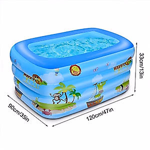 Small Inflatable Swimming Pool Blow Up Pool with 4 Separate Air Chambers Garden Backyard Rectangle Kids Pool,47" W*35" D*13" H