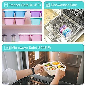 Aimkeoulee 4 Pack Snack Containers with Lids,Reusable 4 Compartments Bento Lunch Box, Divided Meal Prep Lunch Box, Food Storage Containers (Multicolor 2(Pink/Green/Blue/Purple))