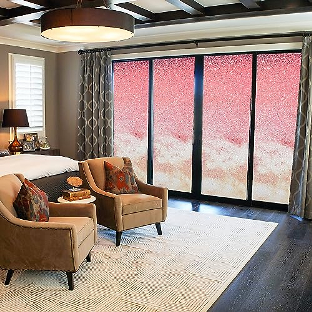 IOACIY Privacy Window Film Frosted Glass Sticker for Home Office Static Anti-UV Window Paper Decorative Window Covering for Bathroom (Universe Outer Space Starry Sky Red Blue-62, 17.7" x 23.6")