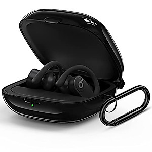 Powerbeats Pro Case Cover, Filoto Hard Case for Powerbeats Pro Wireless Earbuds Full Body Shockproof Protective Charging Case Skin with Keychain Accessories for Men Women (Black)