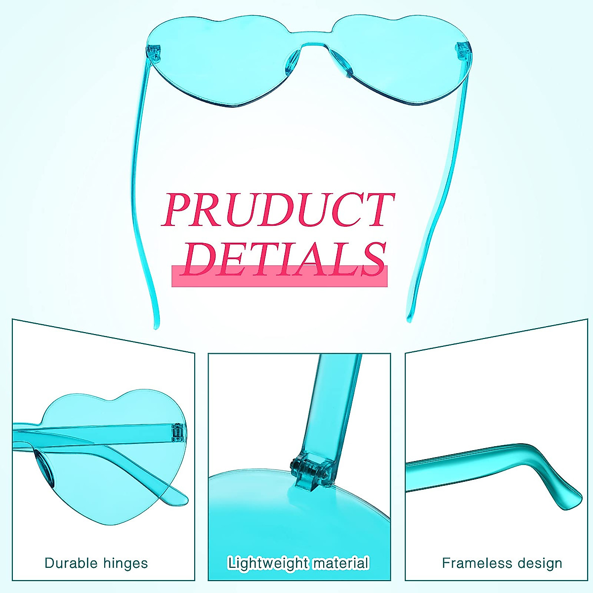 TOODOO 10 Pairs Heart Shaped Sunglasses Rainbow Sunglasses Candy Color Rimless Glasses for Women Girl Party Favor(Multi Colors)