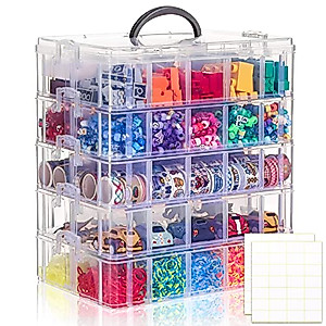 QUEFE 5-Tier Stackable Storage Container Box with 50 Compartments, Plastic Organizer Box for Arts and Crafts, Toy, Fuse Beads, Washi Tapes