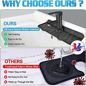 Silicone Sink Splash Guard with Dish Soap Sponge Holder, Bathroom Faucet Water Catcher Mat, Absorbent Drain Drying Pad, Mat Self Draining Drip Catcher, Black, 14.6 x 5.5 x 4.3, (J-BLACK)