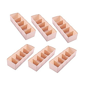 Housoutil 6pcs Storage Box Adjustable Vanity Stool Desktop Drawers Storage Box Plastic Socks Sock Drawer Organizer Scarf Compartment Underwear Box Sock Underwear Drawer Organizer Pink Grid