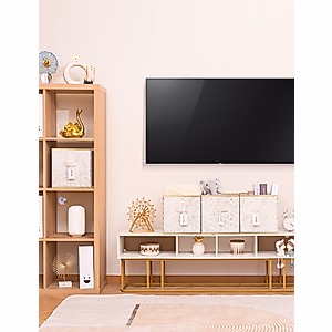 DAMAHOME Collapsible Storage Cube Bins - Fabric Cubby Organizer,Gold Flower Decorative Shelf Basket Dual Handles,11 Inch Metallic Box For Nursery/Home Office/Closet/Kids Room/4-Pack(Flower Gold)