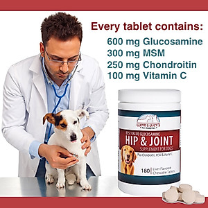Lloyd & Lucy's Hip and Joint Supplement for Dogs - Chewable Multivitamin with Glucosamine, Chondroitin, MSM and Vitamin C - Healthy Liver Flavored Treat Pets Will Love - 180 Ct Tablets