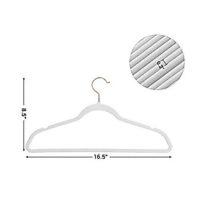 SONGMICS Velvet Hangers 50 Pack, Non Slip Hangers with Rose Gold Color Swivel Hook, Slim Hangers Space Saving, Velvet Hangers for Closet, Heavy Duty Velvet Hangers, White UCRF026W03
